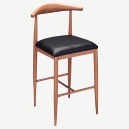 Wood Grain Metal Bar Stool in Walnut Finish